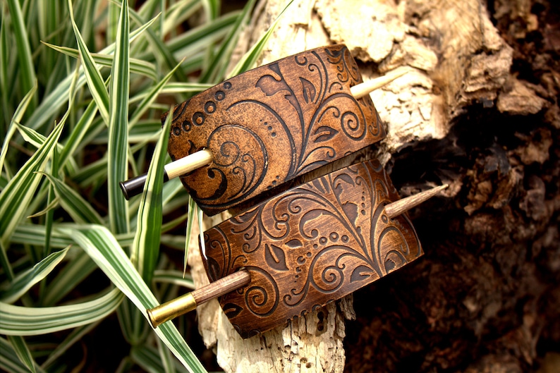 Western Scroll Hair Slide Southern Folk Leather Hair Stick - Etsy