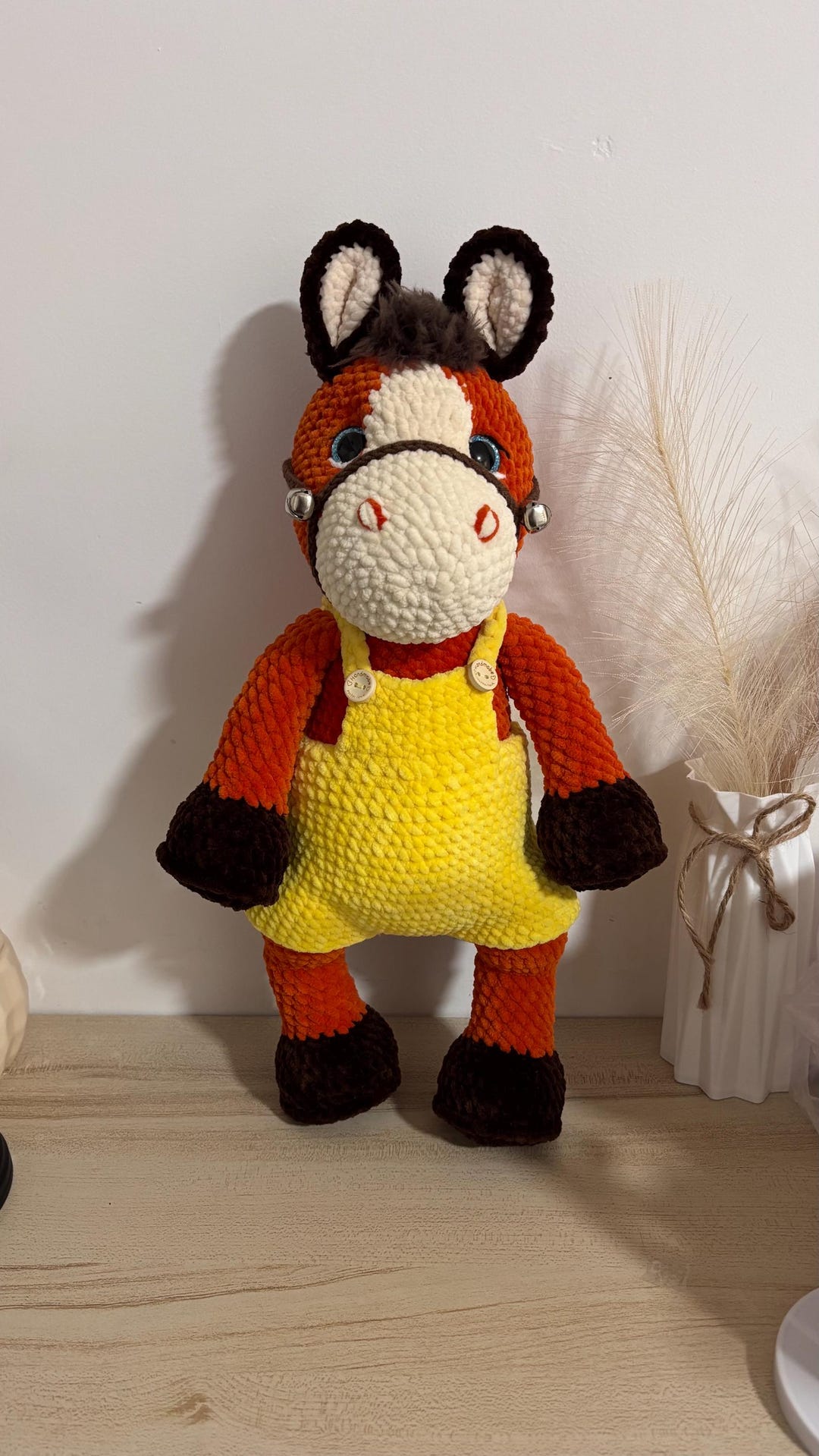 Crocheted Horse Plush Toy: 45cm Red Horse With Removable Yellow ...