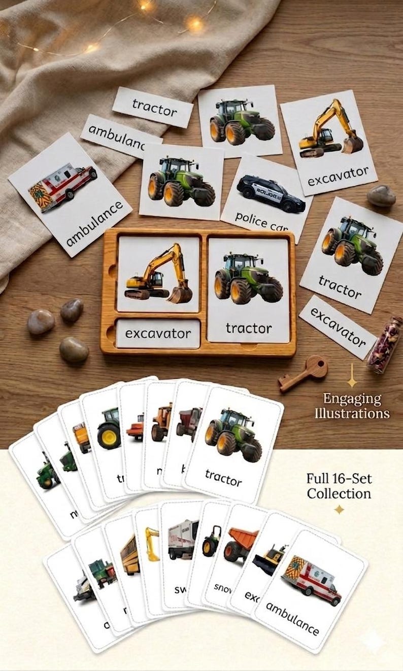 3-part Cards-montessori Work Vehicles Nomenclature Cards, Construction ...
