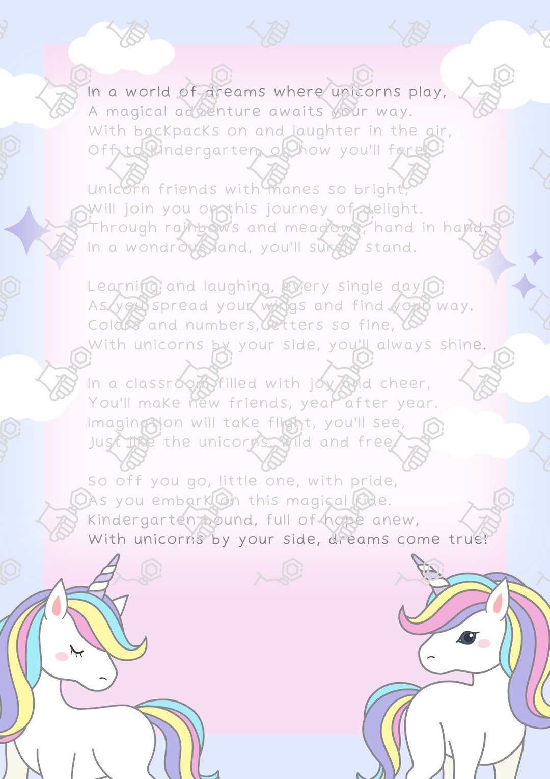 Kindergarten Unicorn Poem - Etsy