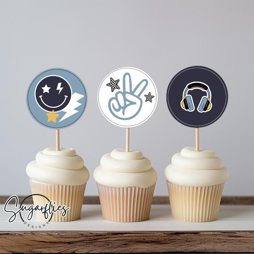 Five is a Vibe Birthday Circle Cupcake Toppers, Vibe Birthday, Emoji ...