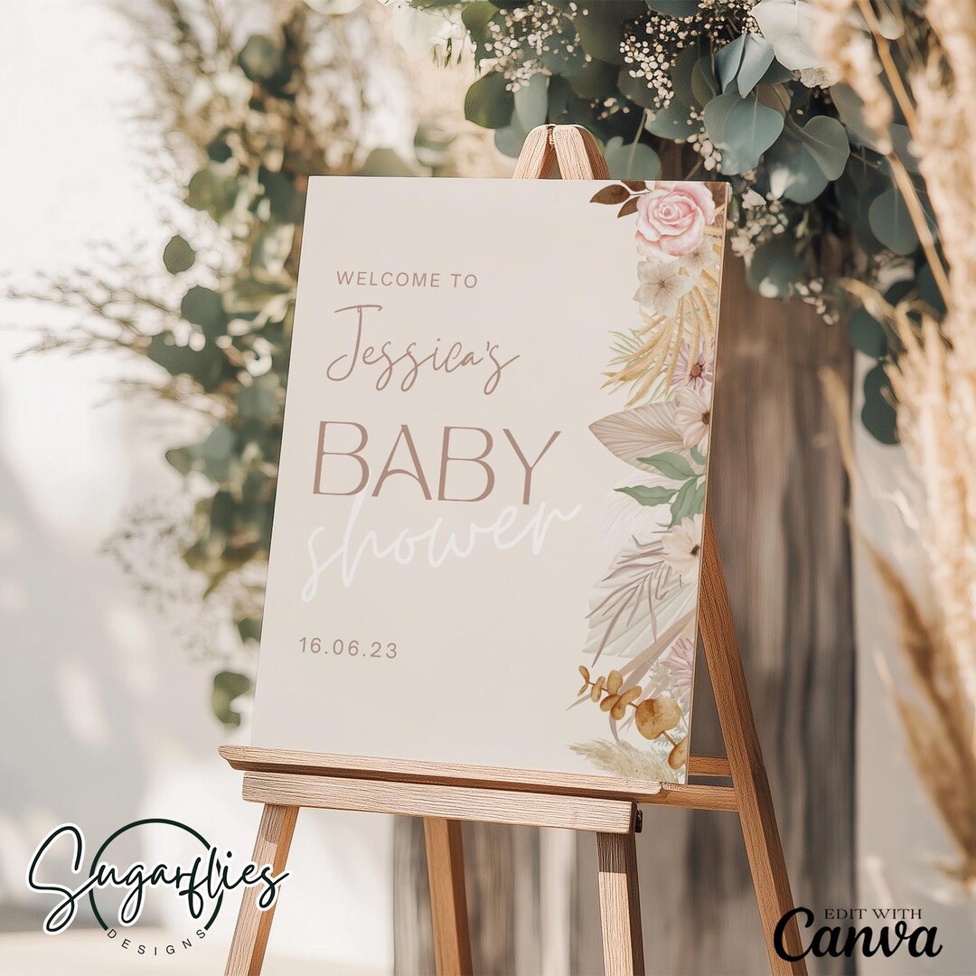 Boho Baby Shower Welcome Sign, Minimalist Baby Shower Welcome Poster ...