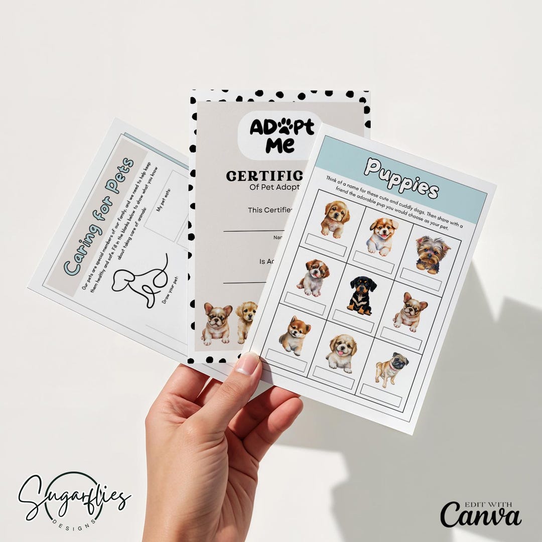 Adopt A Dog Certificate, Printable Puppy Party Game, Adopt a Puppy ...