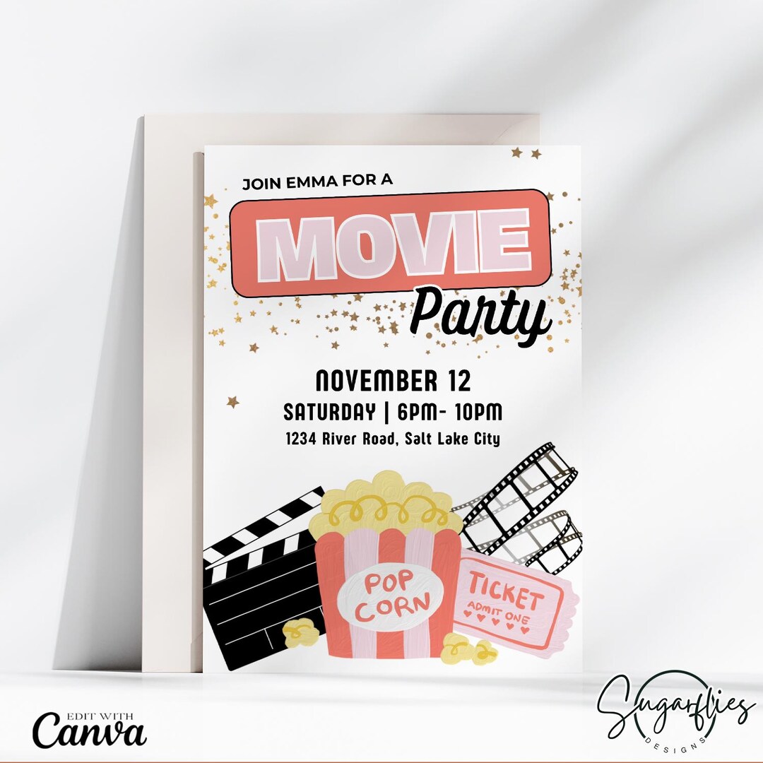 Movie Birthday Invitation, Movie Invite, Movie Night Party, Kids ...