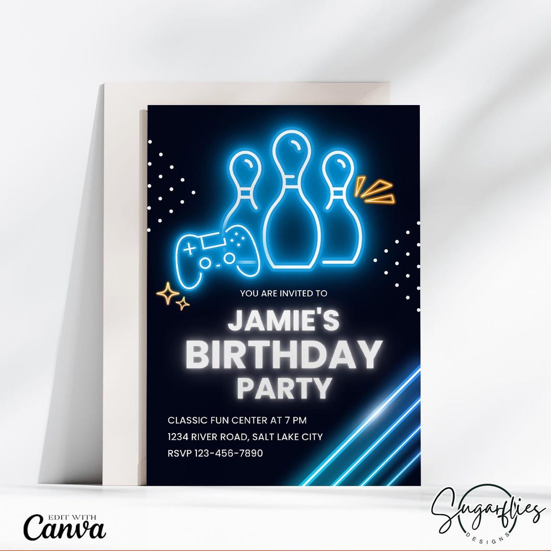 Bowling and Arcades Birthday Invitation, Bowling Invite, Bowling Party ...
