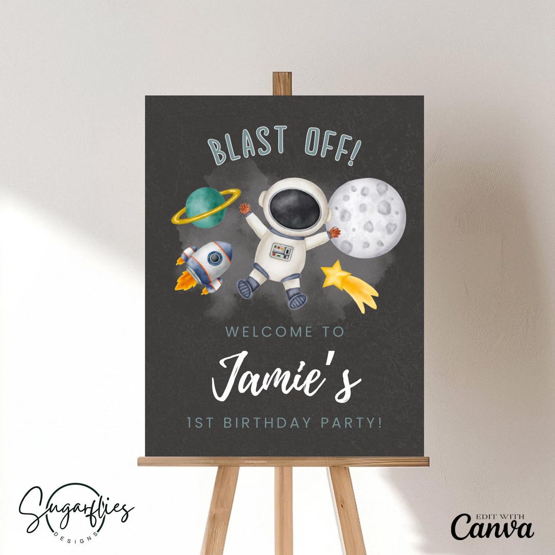 Space Birthday Welcome Sign, Outer Space Party, Astronaut, Blast Off ...