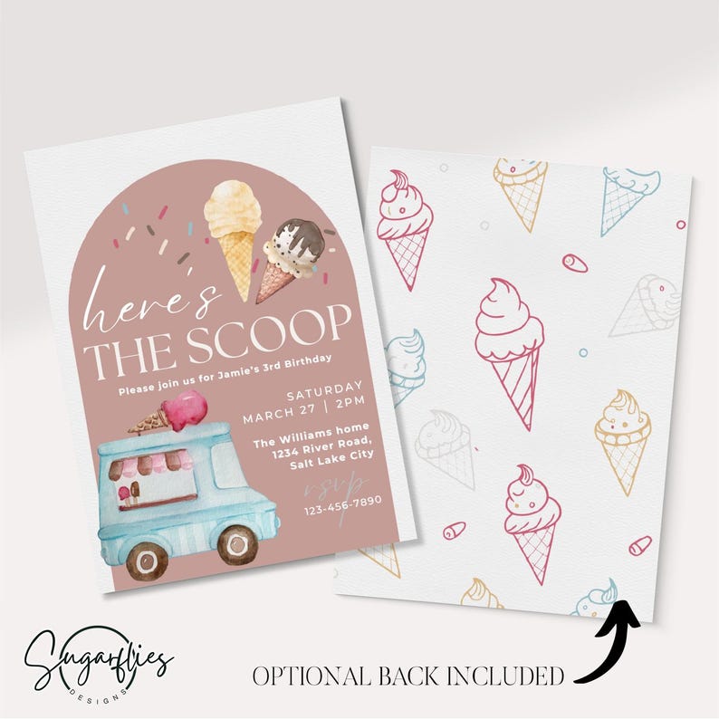 Ice Cream Birthday Invitation, Ice Cream Invite, Ice Cream Party, Kids ...