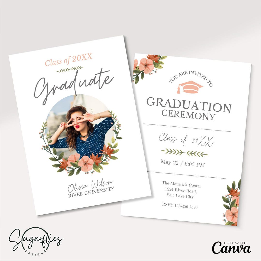 Floral Graduation Invitation, College Graduation Party Invitation ...