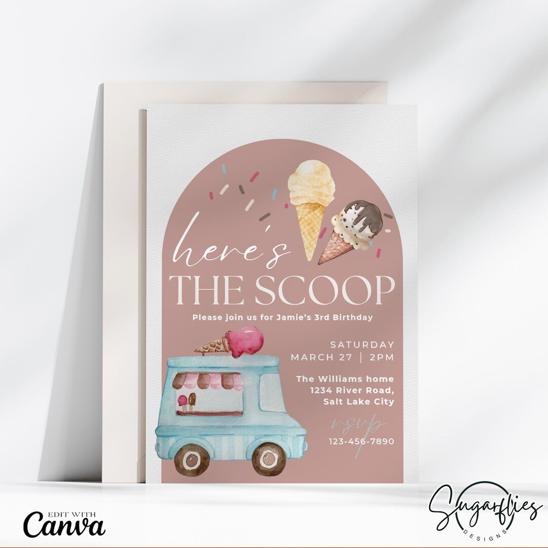 Ice Cream Birthday Invitation, Ice Cream Invite, Ice Cream Party, Kids ...