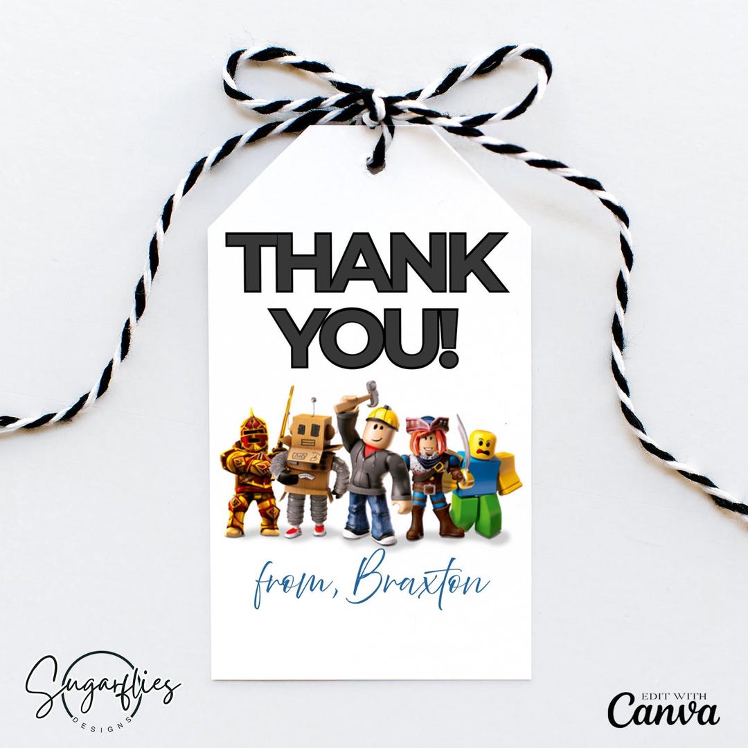 Roblox Birthday Gift Tags, Roblox Thank You Tags, Roblox Party Favor ...