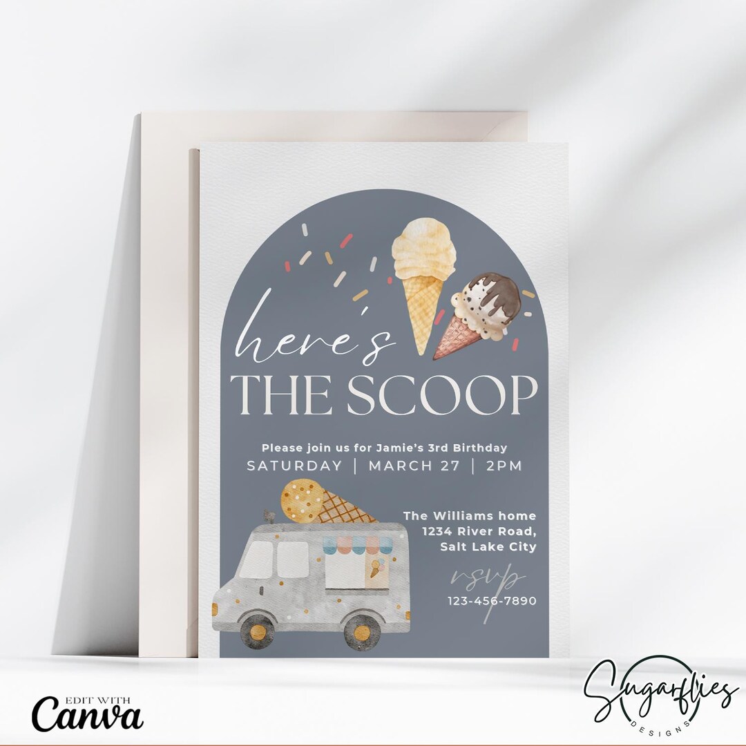 Ice Cream Birthday Invitation, Ice Cream Invite, Ice Cream Party, Kids ...
