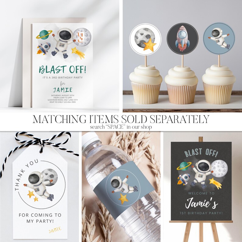 Space Birthday Circle Cupcake Toppers, Space Party, Blast Off, Moon ...
