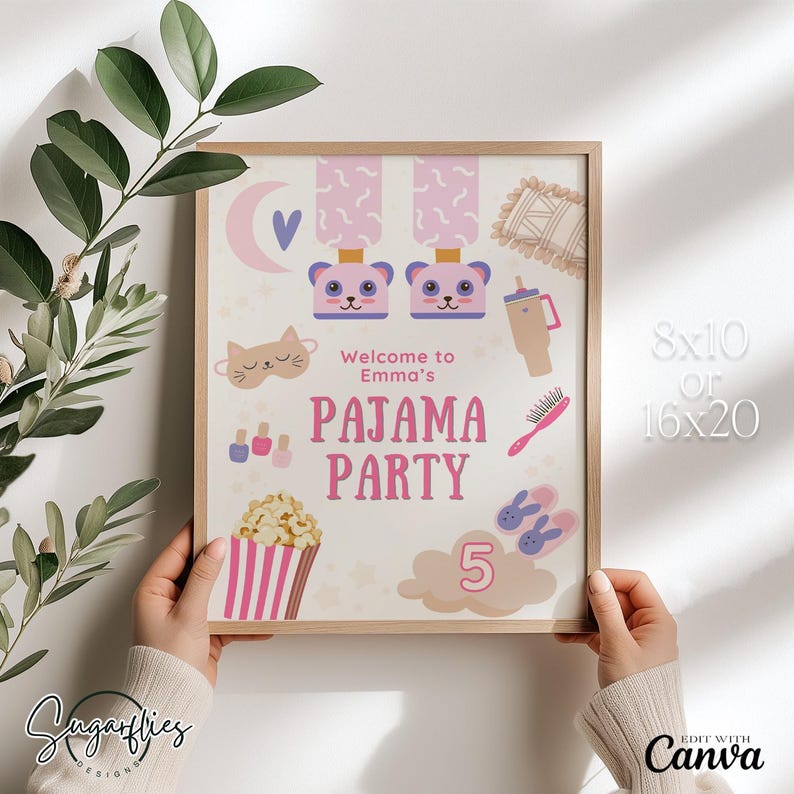 Pajama Party Birthday Welcome Sign, Pajamas and Pizza, Pajama Party ...