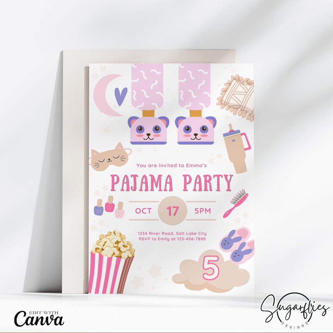 Pajama Birthday Invitation, Pajama Invite, Pajamas and Pizza Party ...