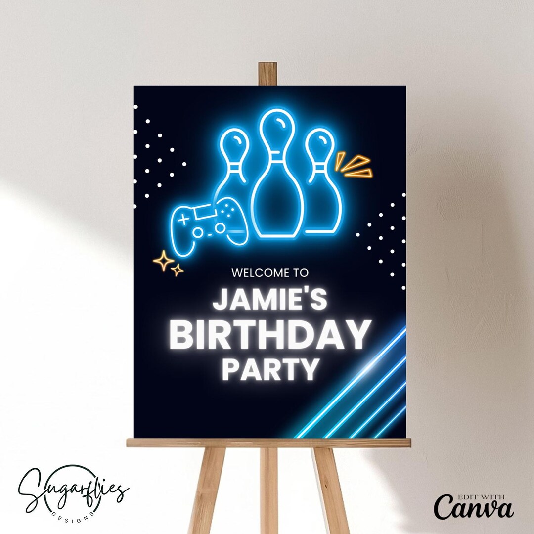 Neon Arcade & Bowling Welcome Sign, Bowling Invitation, Bowling ...