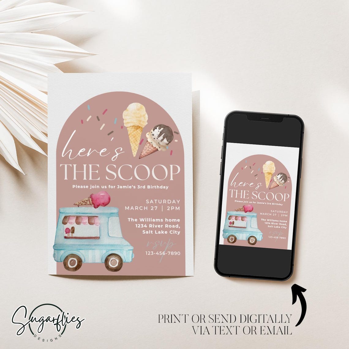 Ice Cream Birthday Invitation, Ice Cream Invite, Ice Cream Party, Kids ...