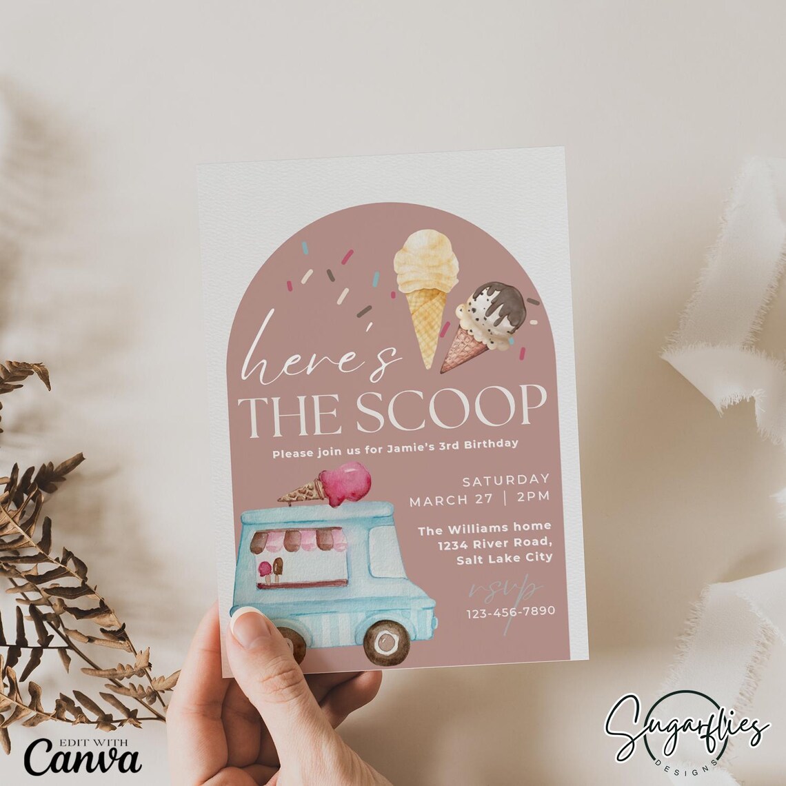 Ice Cream Birthday Invitation, Ice Cream Invite, Ice Cream Party, Kids ...