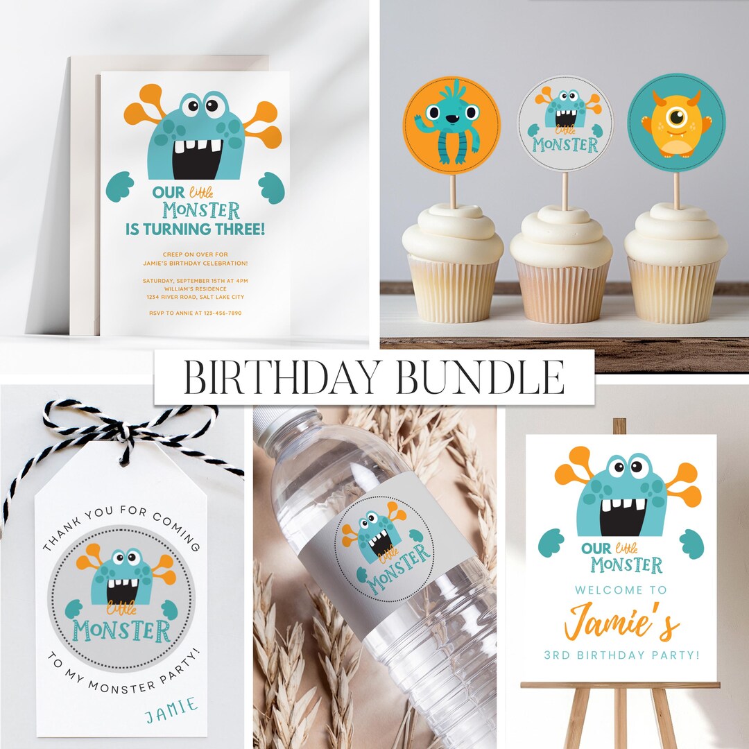 Monster Birthday Bundle, Monster Invitation, Monster Birthday Party ...