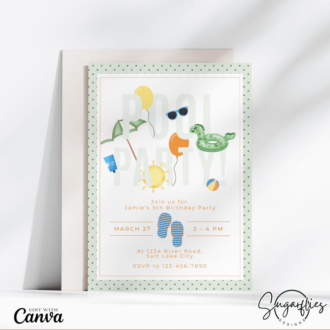 Pool Party Birthday Invitation, Pool Party Birthday Invite, Swimming ...