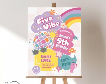 Five is a Vibe Welcome Sign, Checkered Smiley Face Sign, Retro, Groovy ...