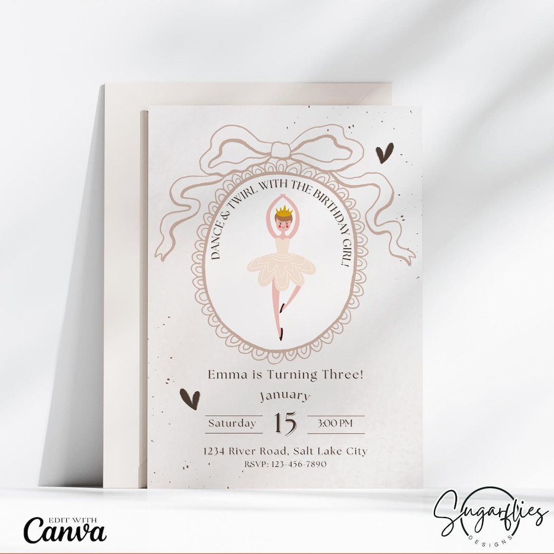 Ballerina Birthday Invitation, Ballet Invite, Ballerina Party, Kids ...