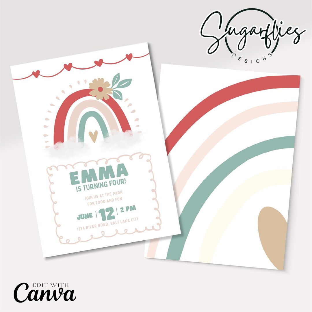 Editable Rainbow Birthday Invitation, Rainbow Party Template, Printable ...