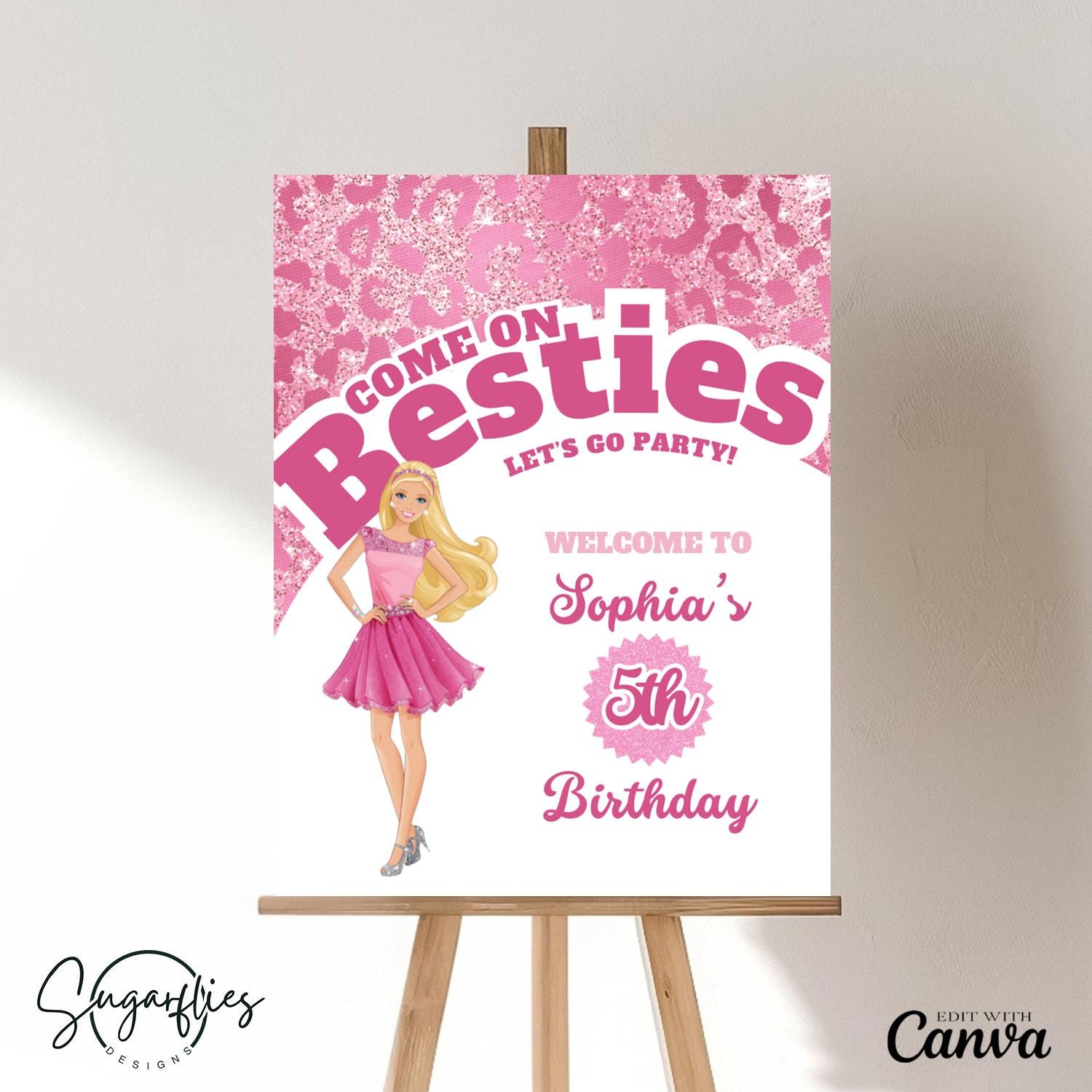 Doll Birthday Welcome Sign, Doll Invitation, Pink Birthday Party Sign ...