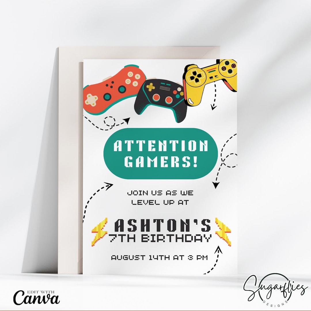 Video Game Birthday Invitation Card, Video Game Template, Nintendo ...