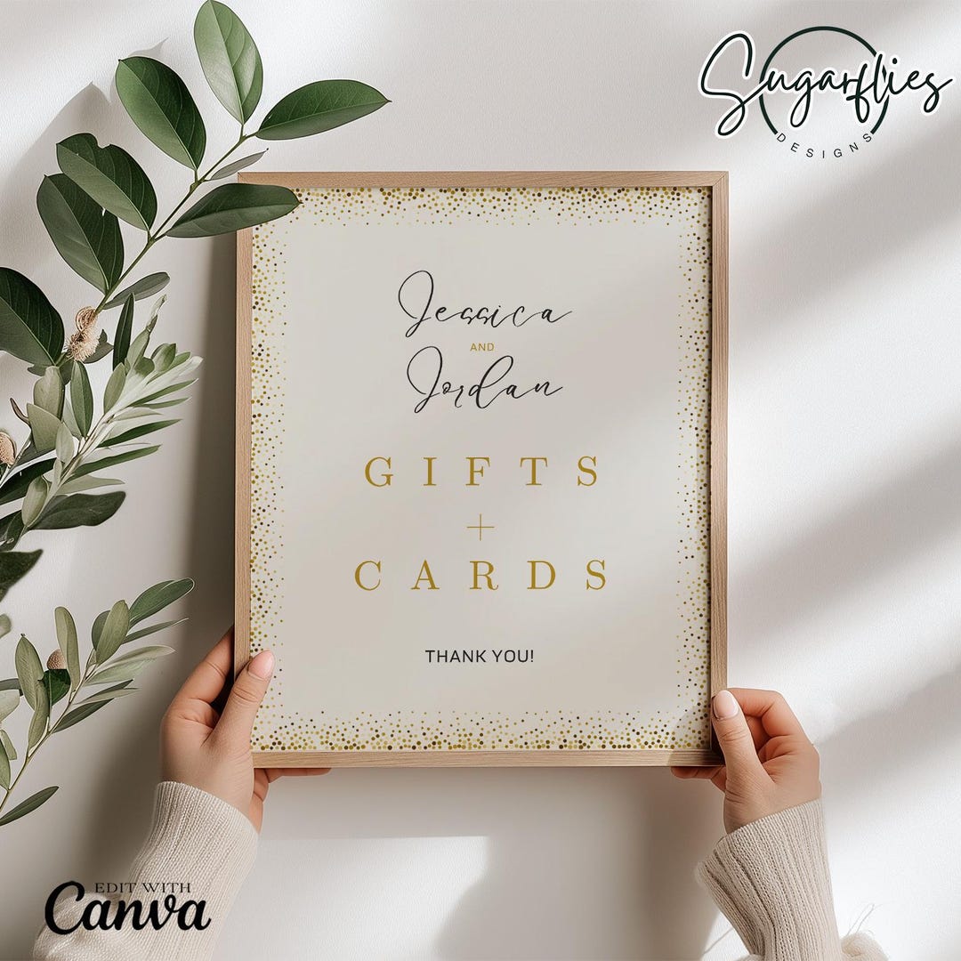 Gold Cards and Gifts Sign Template, Modern Minimalist Wedding Sign ...