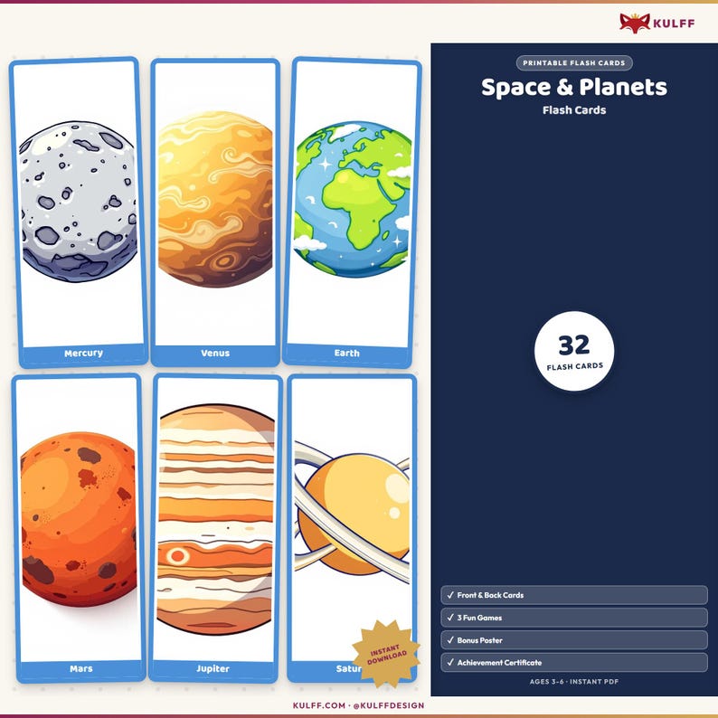 Space Planets Flash Cards for Kids | Solar System Learning PDF (ages 3 ...