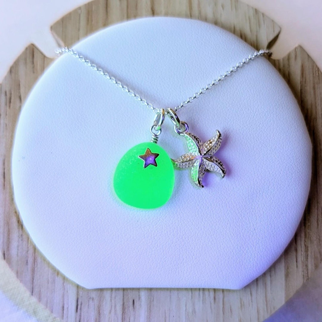 Genuine Beach Sea Glass | Sterling Silver Necklace & Charm | Rare UV Ultraviolet Sea Glass ...