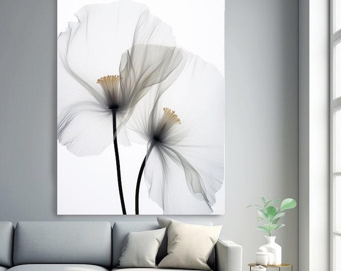 Translucent Floral Wall Art-xray Image. White Floral Painting Modern ...