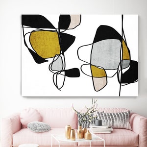 Abstract Line Art 7. Line Art Canvas Print, Gold Black Modern ...