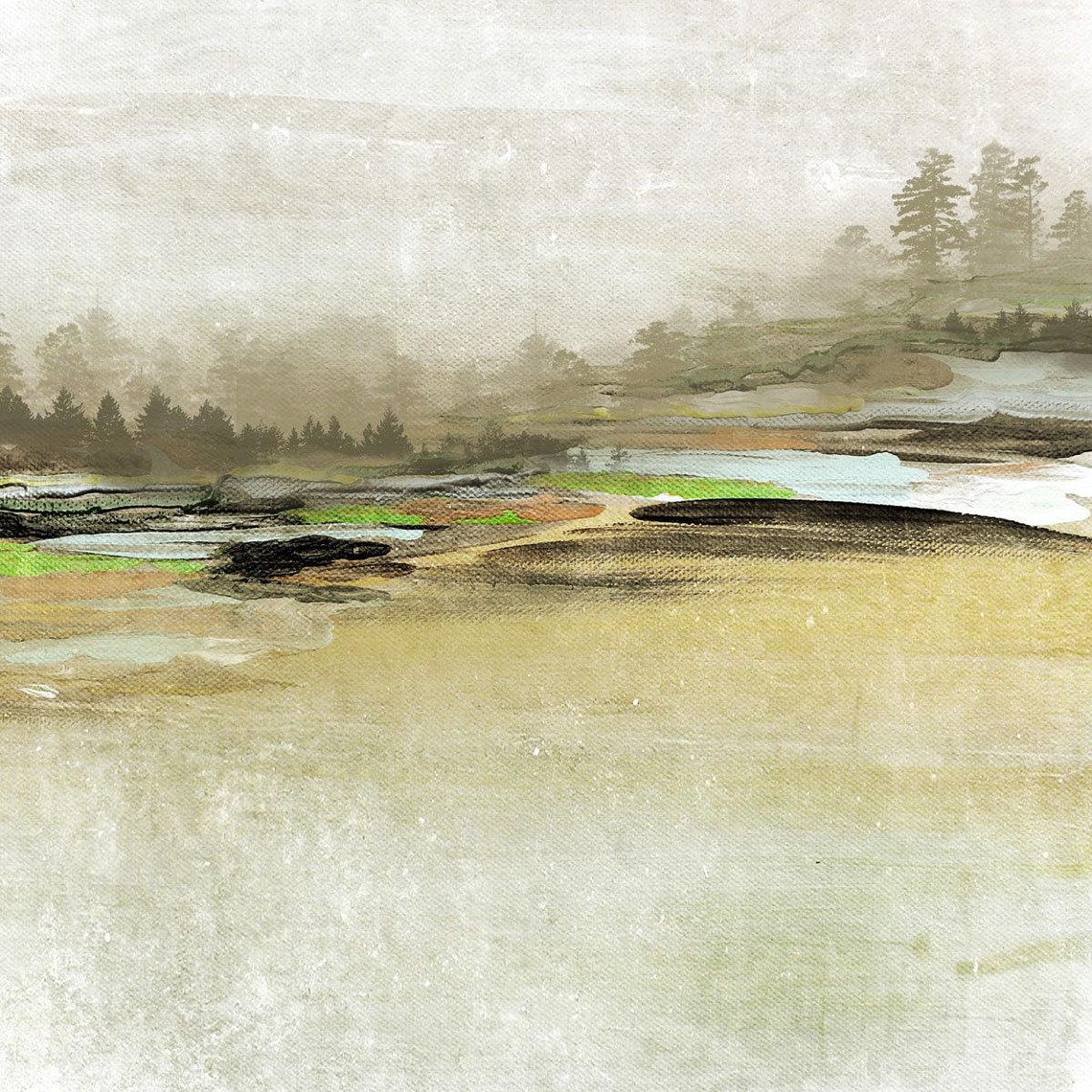 Distant Forest. Huge Rustic Landscape Painting Canvas Art - Etsy