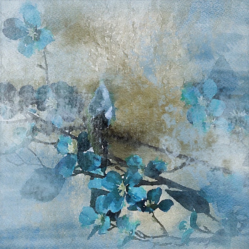 Blue Bunch. Blue Gold Rustic Floral Painting Rustic Large - Etsy