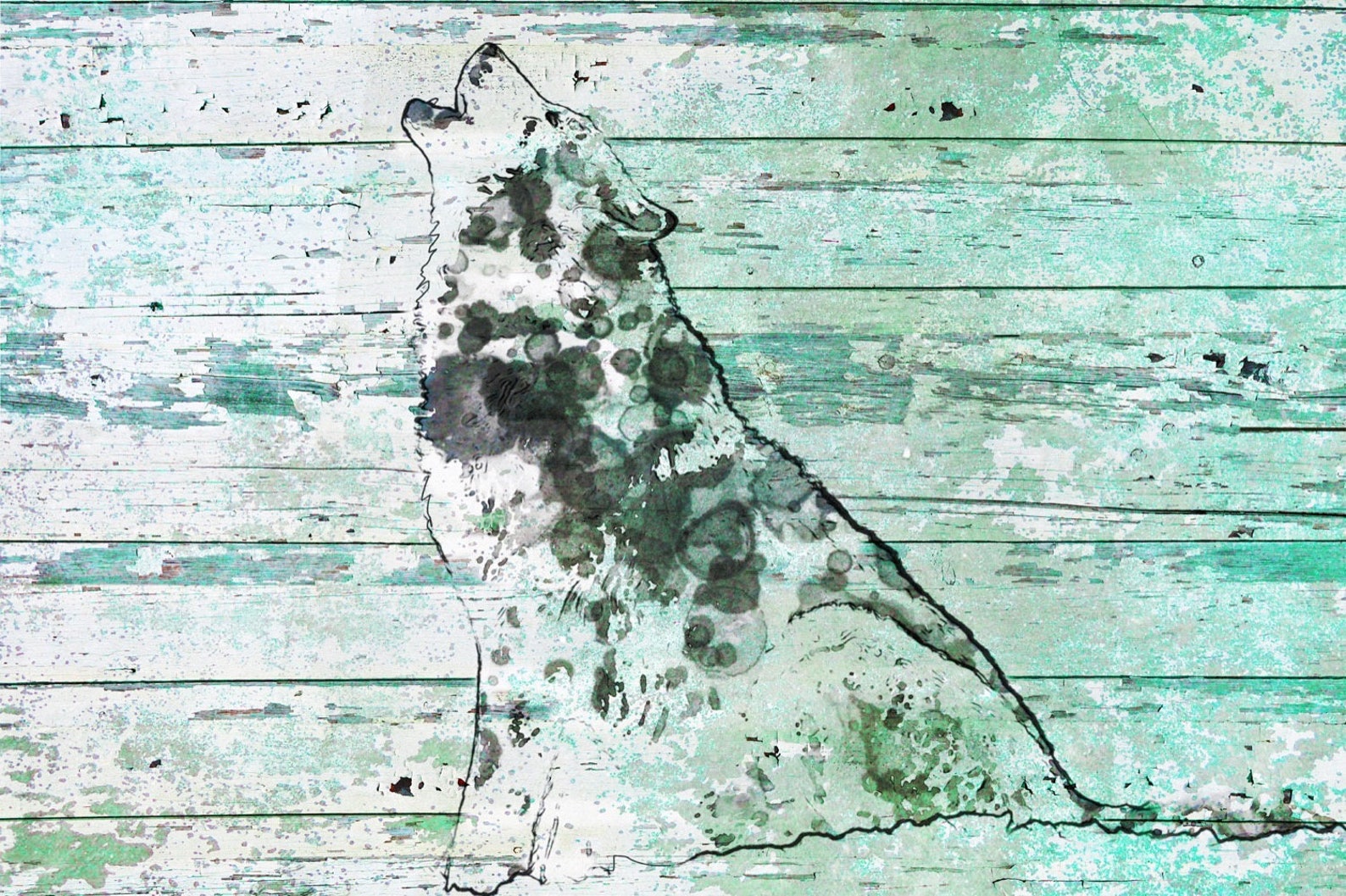 Lobo Salvaje en azul 9. Lienzo de lobo extra grande | Etsy