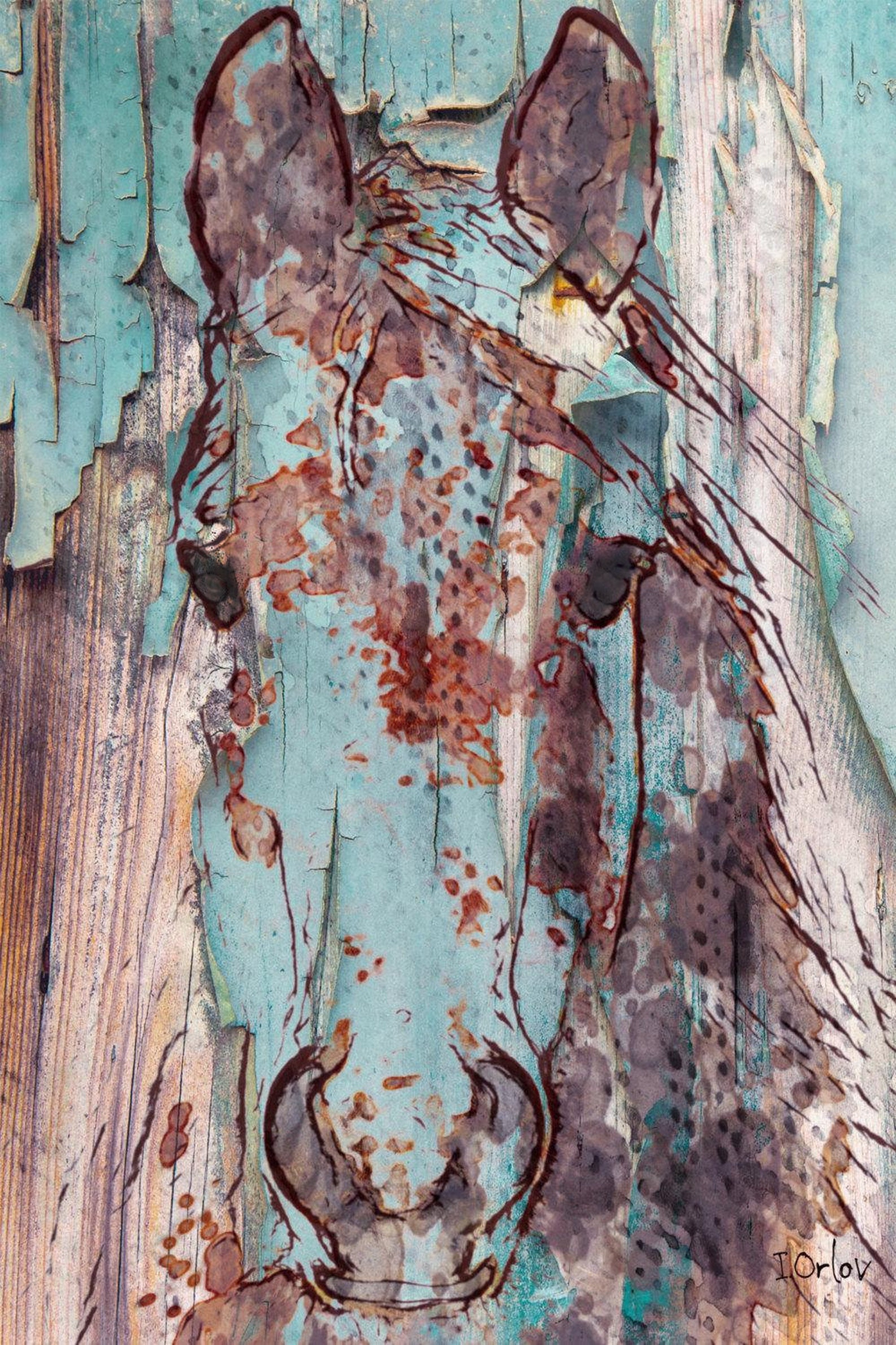 Blue Green Rustic Horse. Extra Large Horse, Unique Horse Wall Decor ...