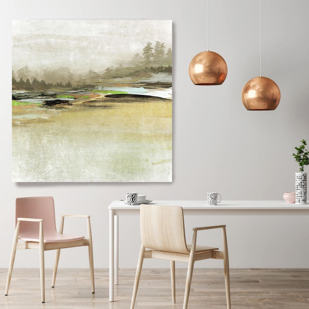 Distant Forest. Huge Rustic Landscape Painting Canvas Art Print, Extra ...