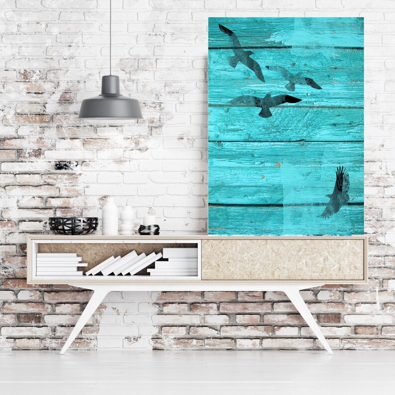 Birds in Sky Blue Rustic Rustic Canvas Wall Art Print Birds - Etsy