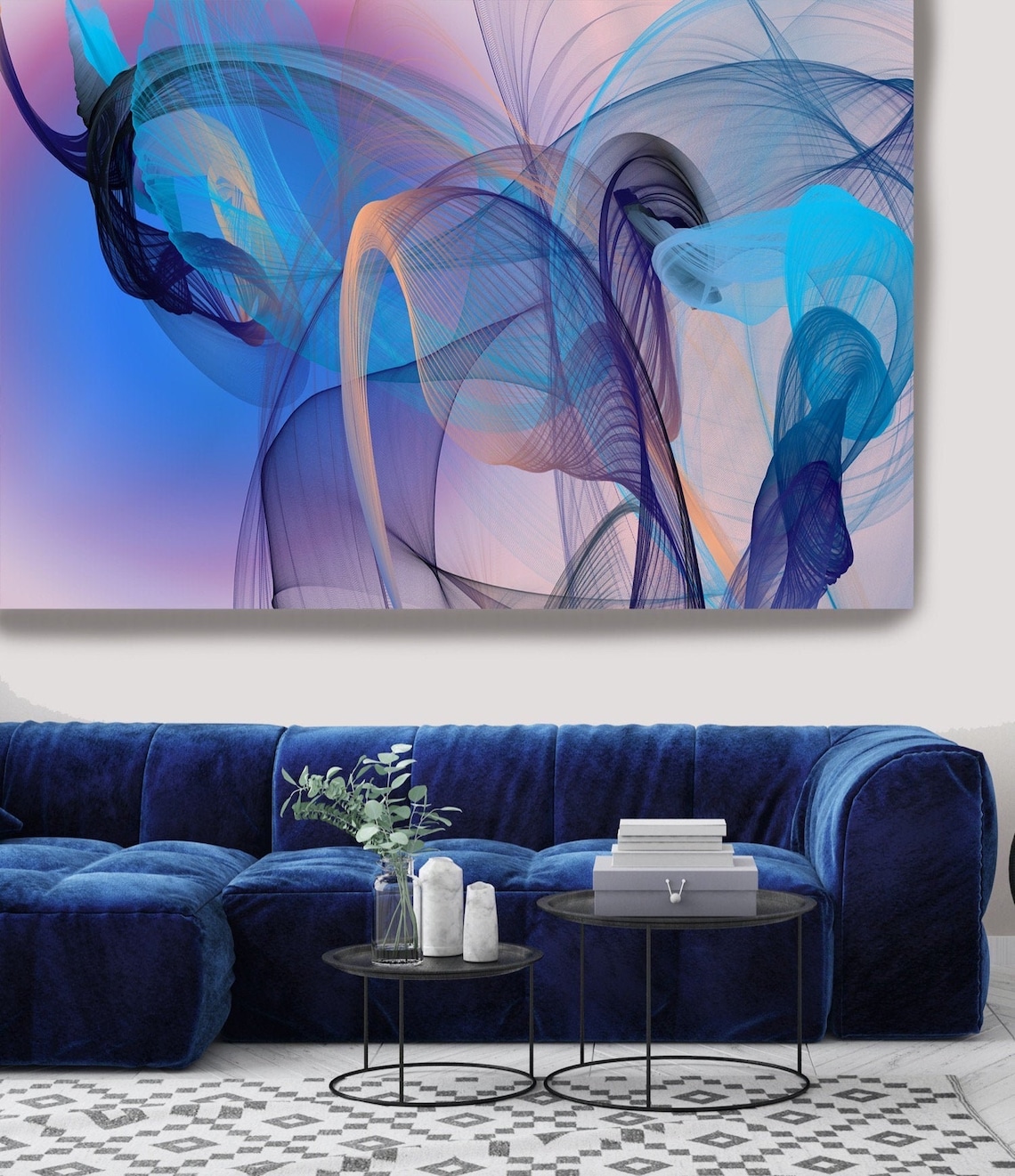 Blue Contemporary Wall Art Office Decoration Vibrant Wall Art - Etsy