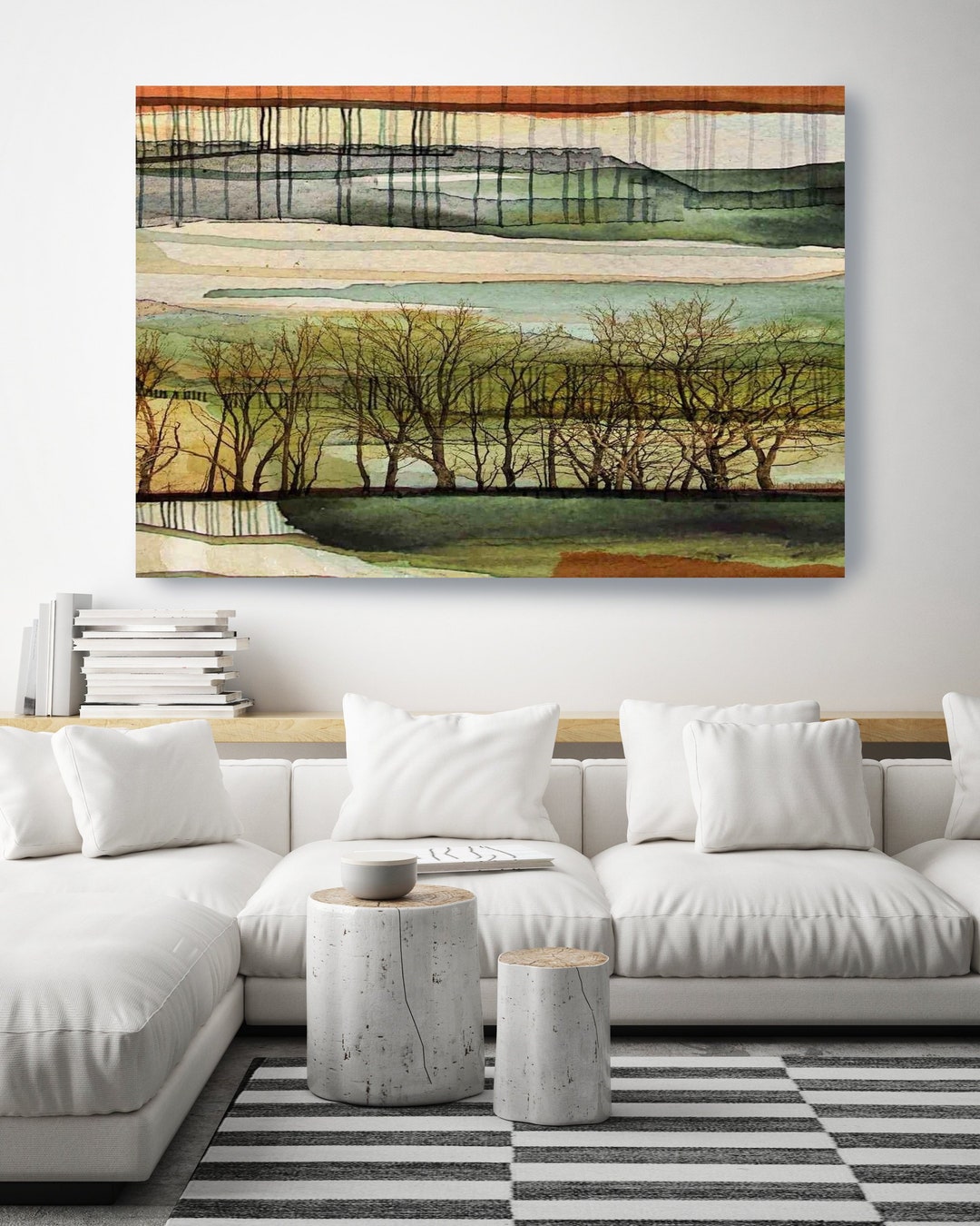 Green Planet Earth. Huge Rustic Landscape Painting Canvas Art Print ...