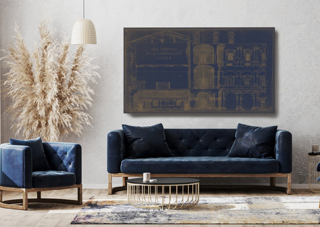 Blueprint Canvas Wall Decor Large Architectural Blueprint. Rustic URBAN ...