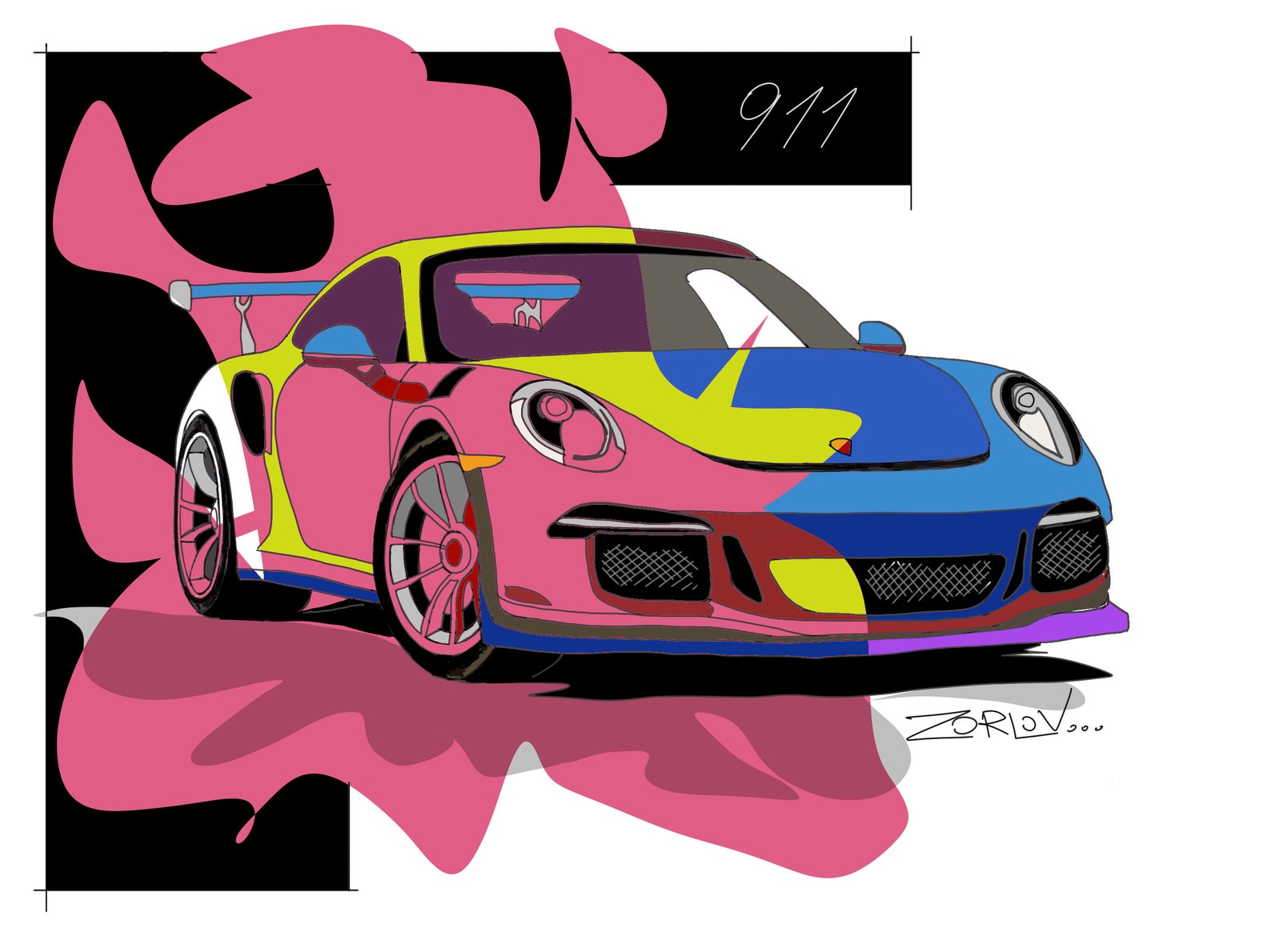 Porsche Porsche Art Print. Large Red Blue Porsche Painting - Etsy