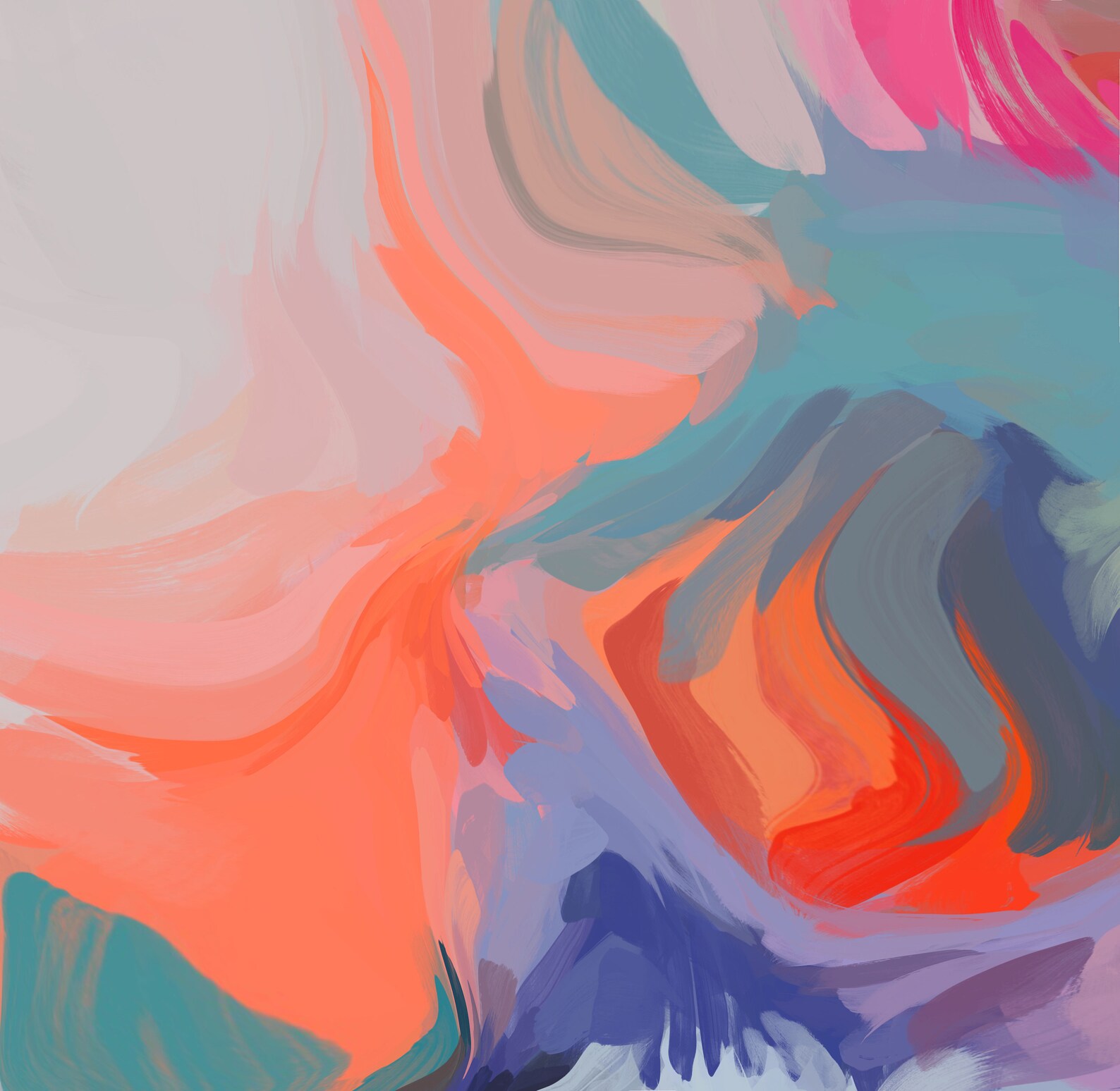 Coral Aqua Abstract Fine Art Canvas Abstract Art, Contemporary Art ...
