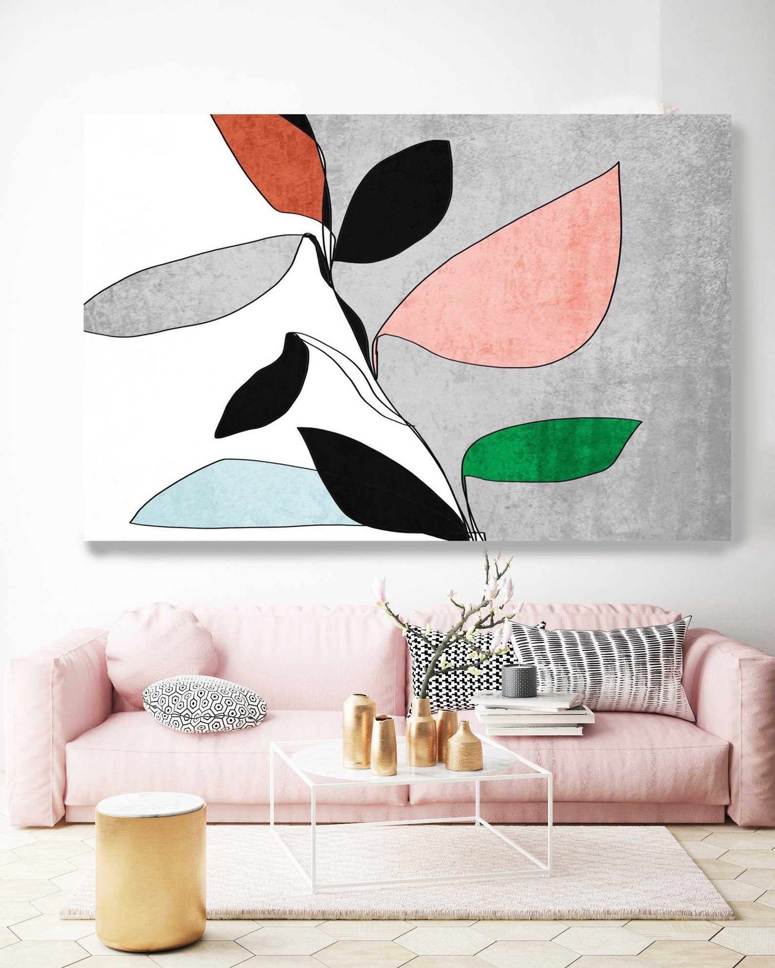 Abstract Bloom 3. Line Art Canvas Print Blue Grey Pink Red - Etsy