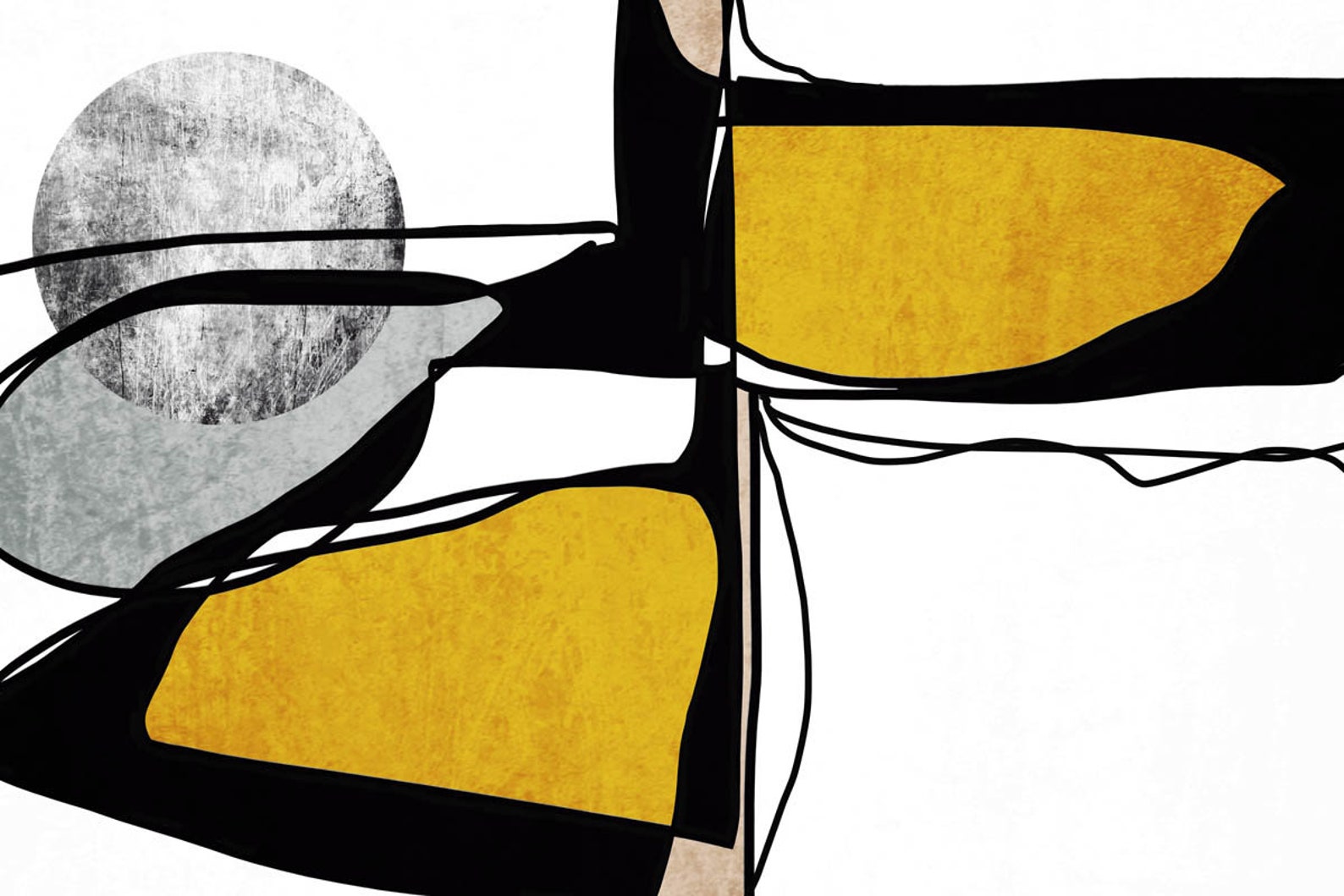 Abstract Line Art 12. Line Art Modern Yellow Canvas Art Print ...