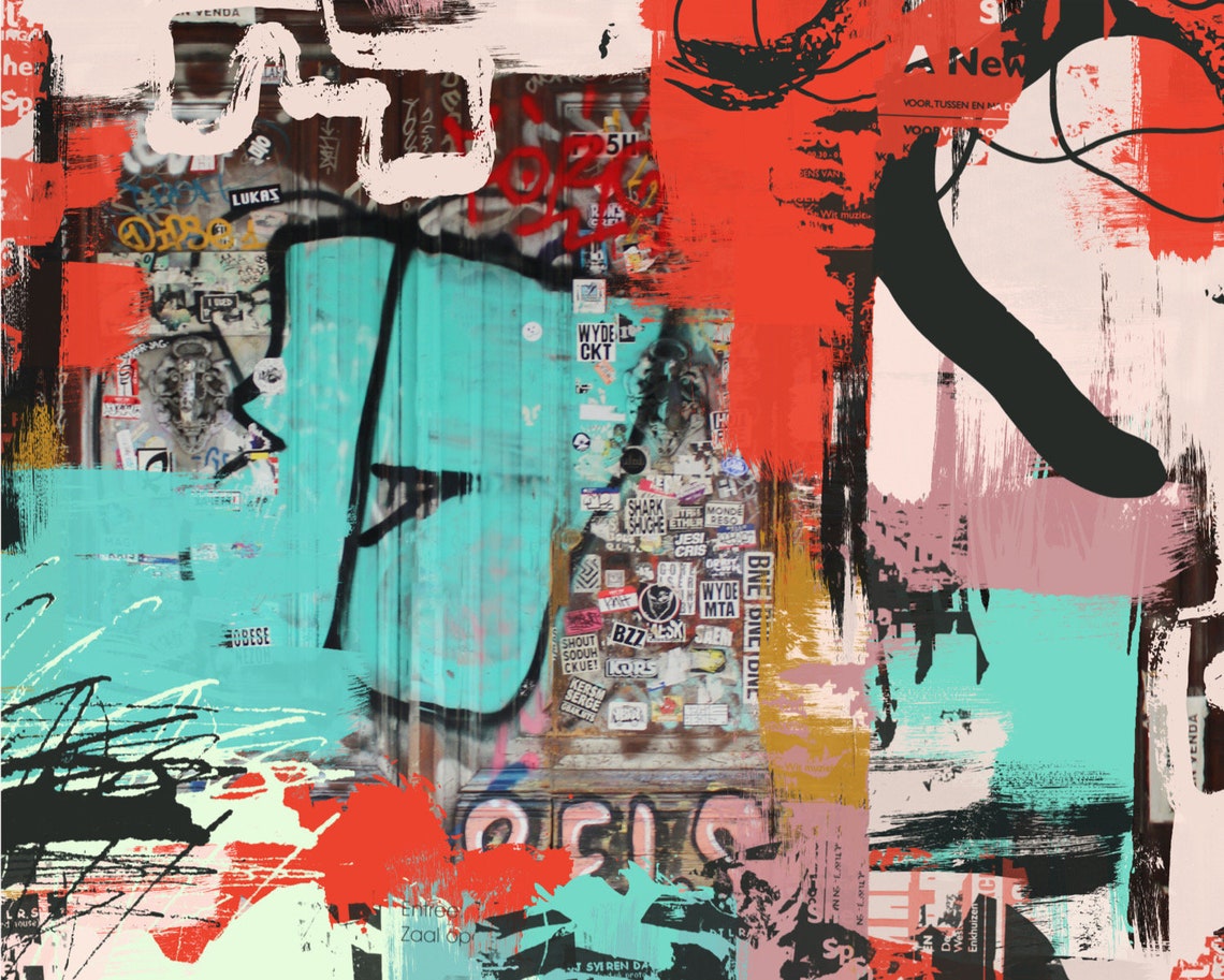 Graffiti Wandkunst Rot Grün Street Art Druck auf Leinwand, Großer ...