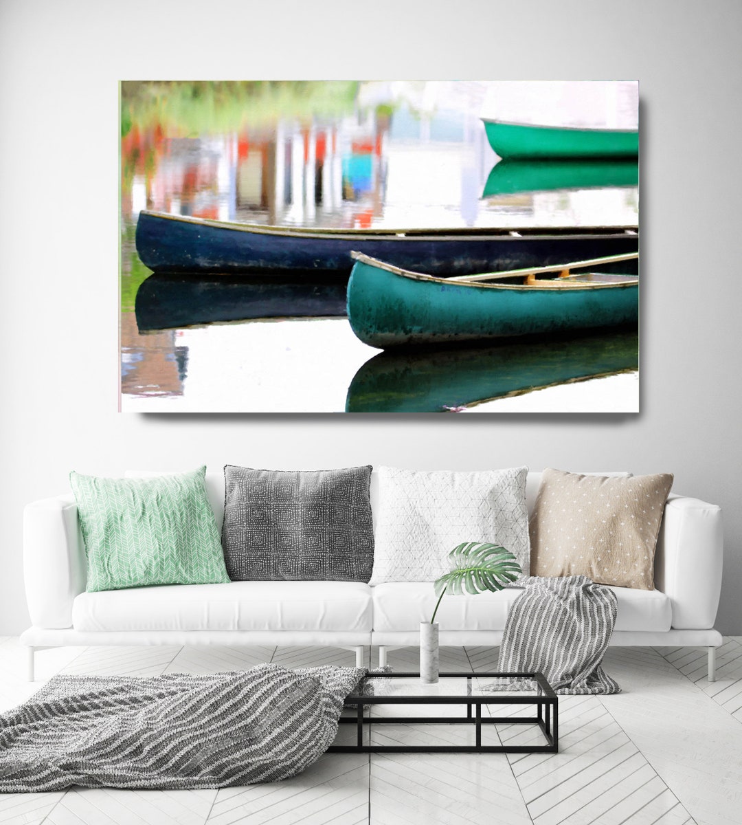 Green Boats Early Morning 2 Beach Decor, Boat, Coastal Wall Canvas Art Print, Fishing Boat ...
