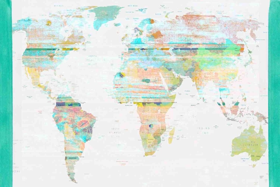 Blue Accent Map. Abstract World Map. Large Canvas Wall Art for Home ...