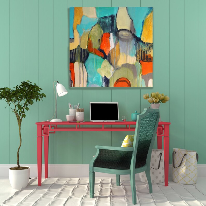 Hand Embellished Abstract Canvas Art Reproduction, 48x48". Emotions in ...